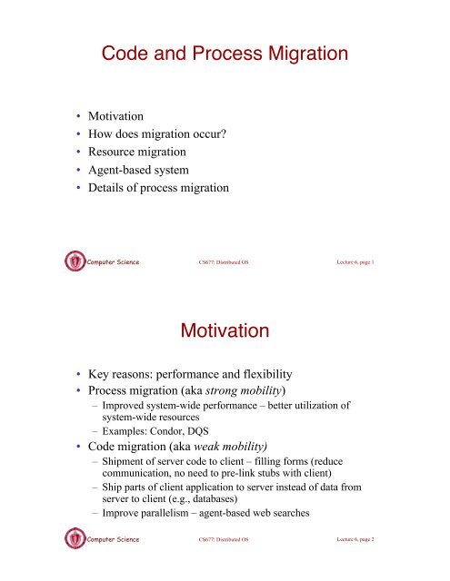 Code and Process Migration Motivation