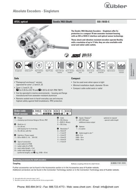 Kubler Sendix 7053 SSI/BiSS-C ATEX Optical Singleturn Encoder