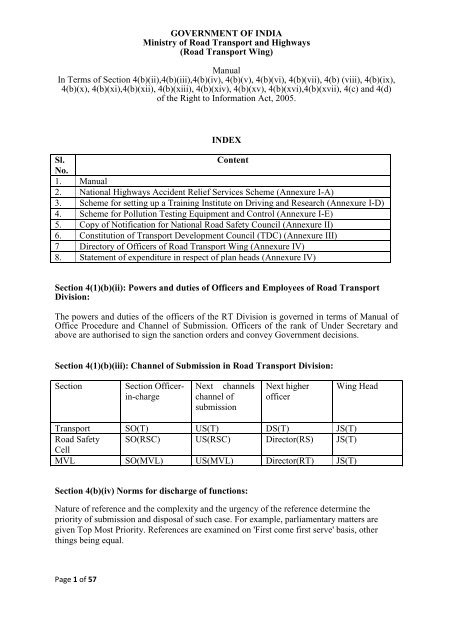 GOVERNMENT OF INDIA Ministry of Road Transport and Highways ...