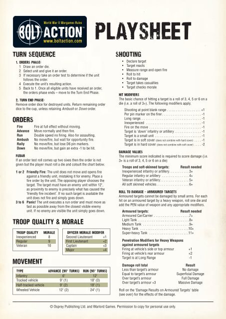 Bolt Action Playsheet - Warlord Games