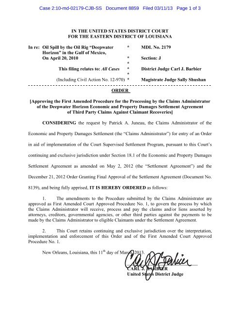 21. Order Regarding First Amended Court Approved Procedure for ...