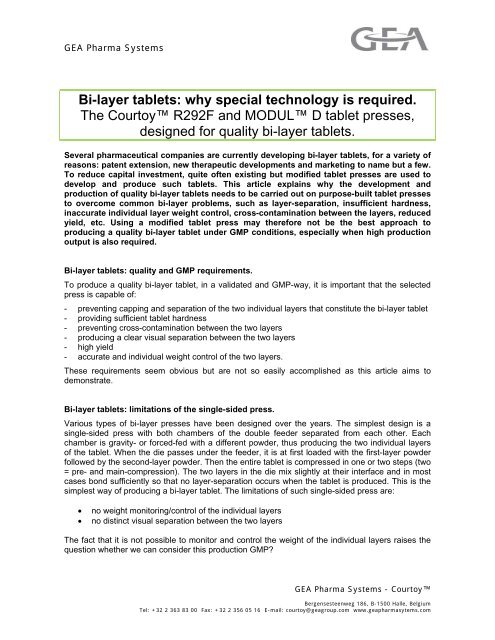 Bi-layer tablets - GEA Pharma Systems