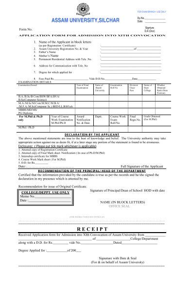 Provisional Or Original Certificate Form Assam University
