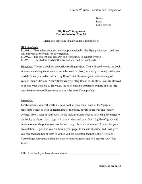 Big Book - 9th Grade Lit and Comp 2010-2011