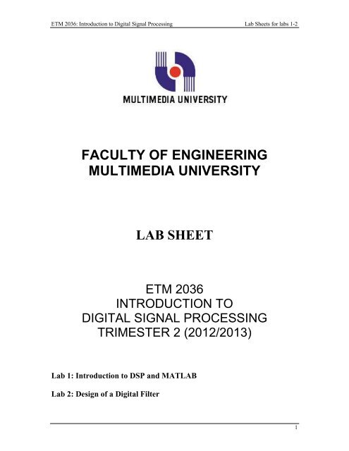 FACULTY OF ENGINEERING MULTIMEDIA UNIVERSITY LAB SHEET