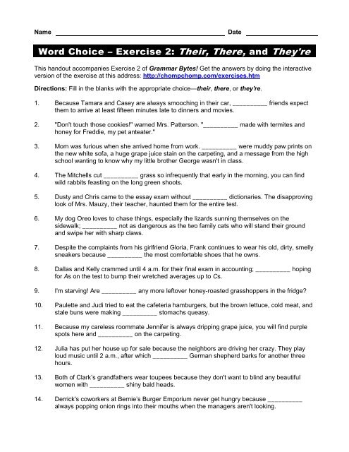 Word Choice â Exercise 2: Their, There, They're - Grammar Bytes!