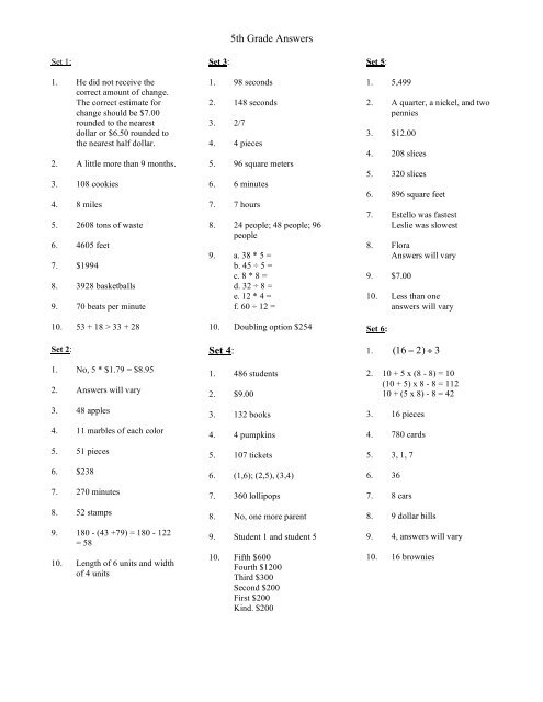 Grade 5 Answers - Hanlon Math