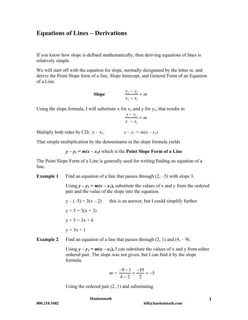 Equations of Lines â Derivations - Hanlon Math
