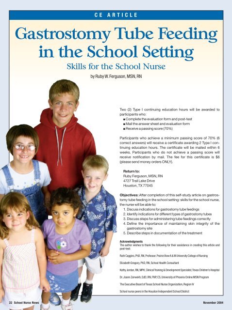 Gastrostomy Tube Feeding in the School Setting - School Nurse News