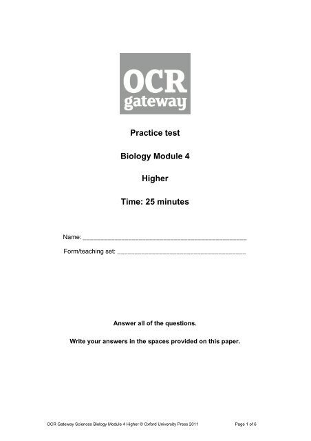 Biology Module 4 Practice Test - Kingsdown School
