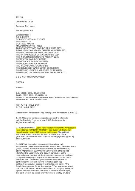 222211 2009-08-25 14.59 Embassy The Hague SECRET//NOFORN ...