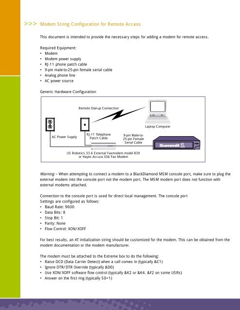 Modem String Configuration for Remote Access - Extreme Networks