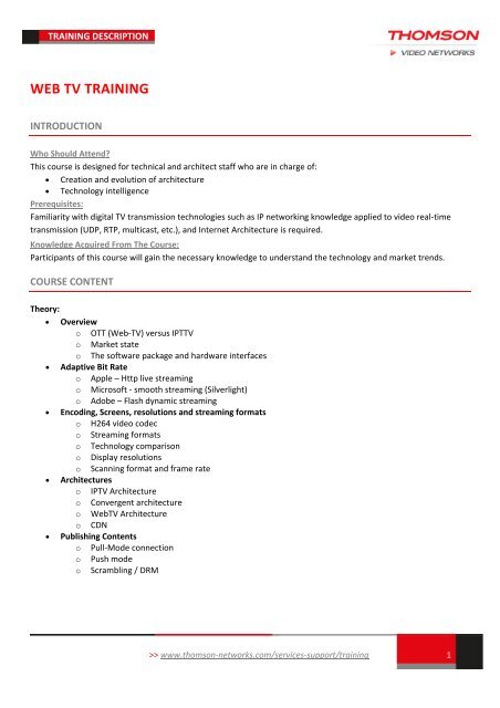 WEB TV TRAINING - Thomson Video Networks