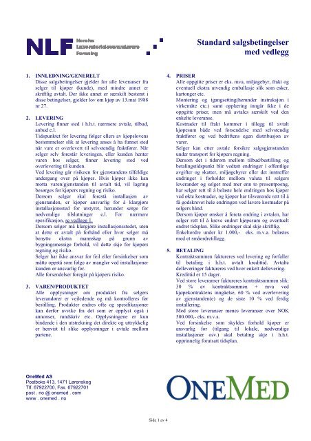 NLF Standard Salgsbetingelser - OneMed