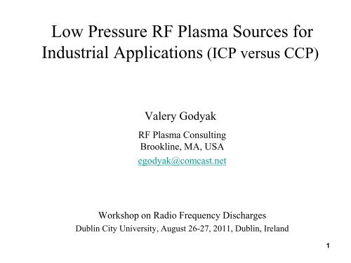 Low Pressure RF Plasma Sources for Industrial Applications (ICP ...
