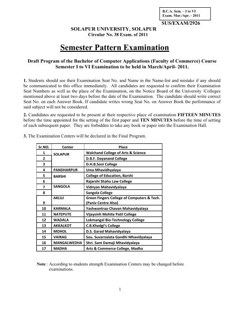 Semester Pattern Examination - Solapur University
