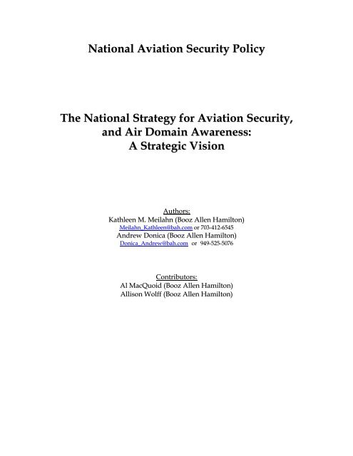 The National Strategy for Aviation Security, and Air Domain ...