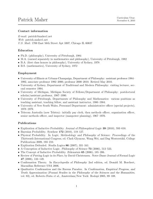 Curriculum Vitae - Patrick Maher