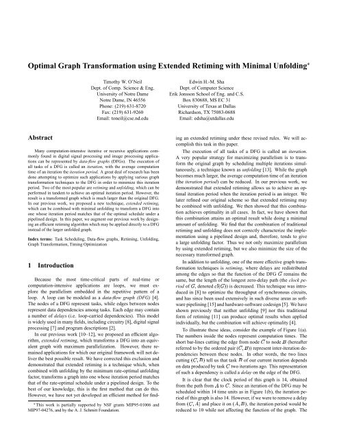 Optimal Graph Transformation using Extended Retiming with Minimal