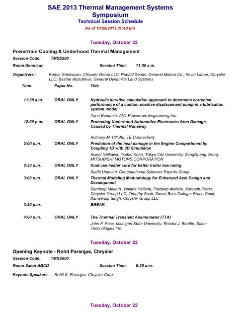 Printable session schedule - SAE