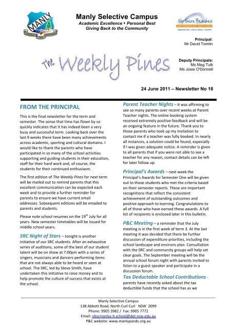 from the principal - Manly Selective Campus