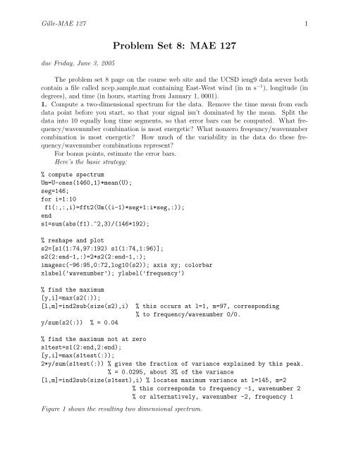 Problem Set 8: MAE 127