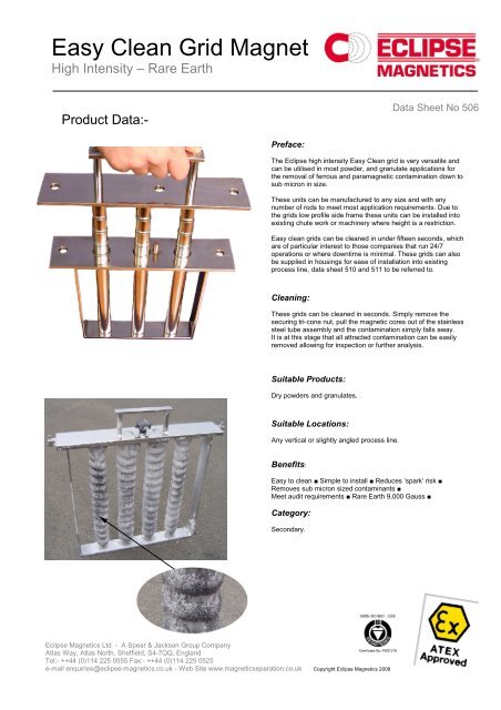 Easy Clean Grid Magnet datasheet (pdf) - Eclipse Magnetics