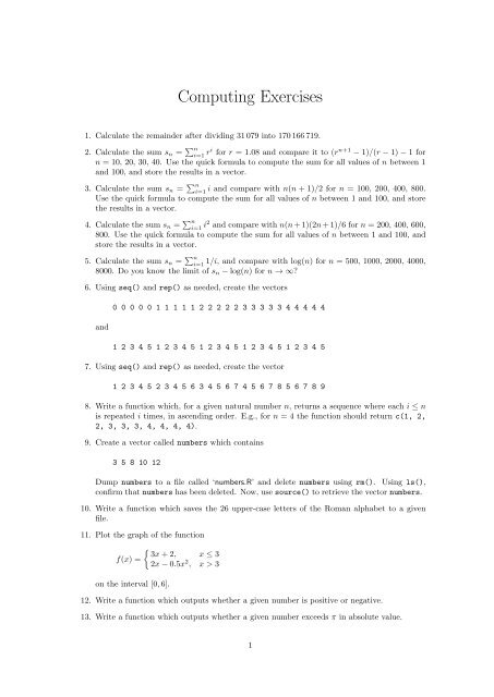 Computing Exercises