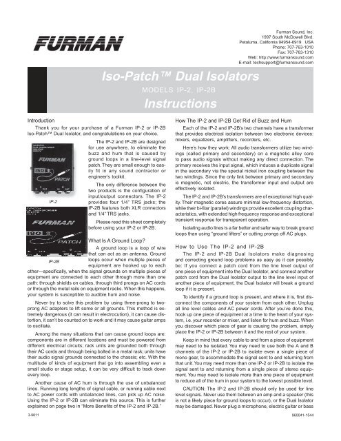 Iso-Patch™ Dual Isolators - Furman Sound