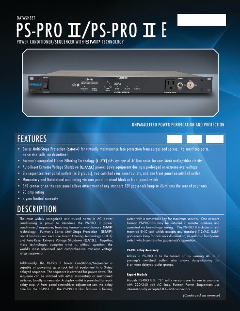 datasheet ps-pro ii ps-pro ii e - Furman Sound