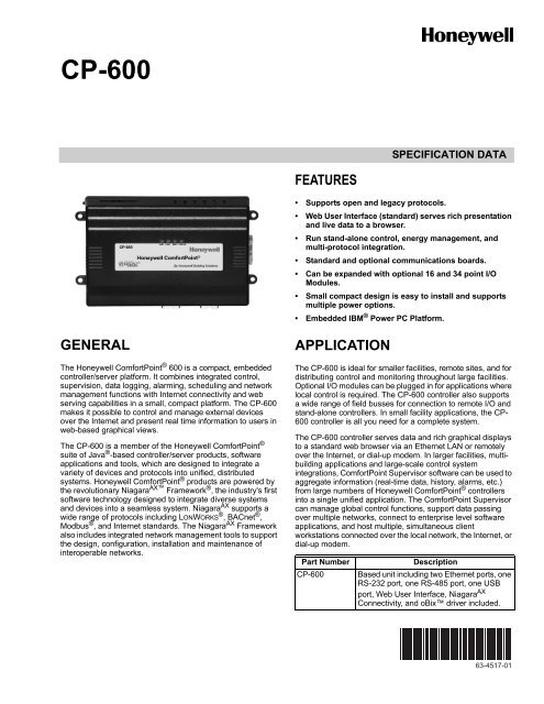 CP-600 GENERAL - Honeywell Building Control WorkbenchTM