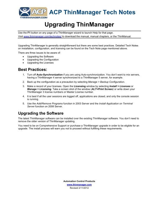 Upgrade ThinManager