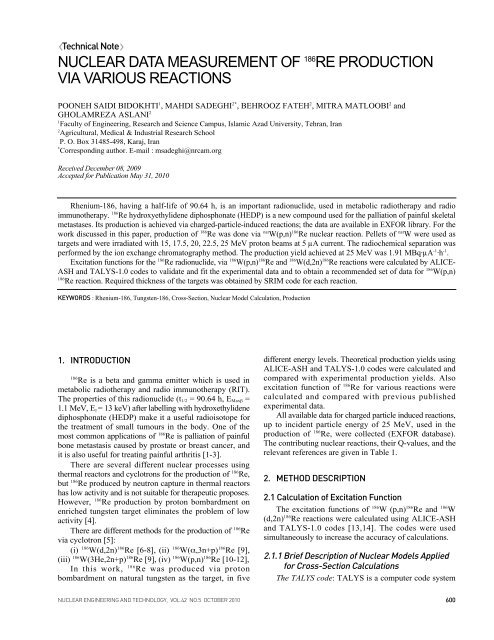 nuclear data measurement of 186re production via various reactions