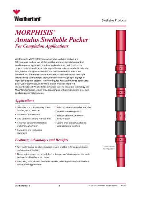 MORPHISIS Â® Annulus Swellable Packer - Weatherford International
