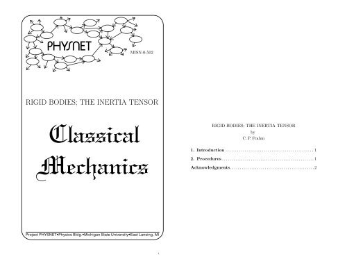m502; Rigid Bodies; the Inertia Tensor - Project PHYSNET