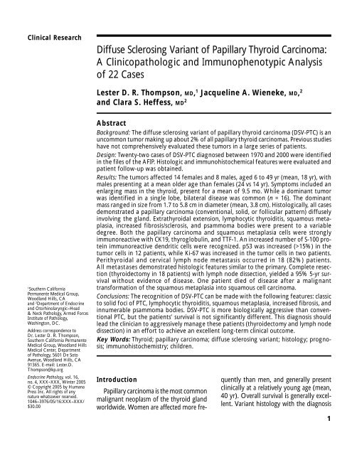 Diffuse Sclerosing Variant of Papillary Thyroid Carcinoma: A ...