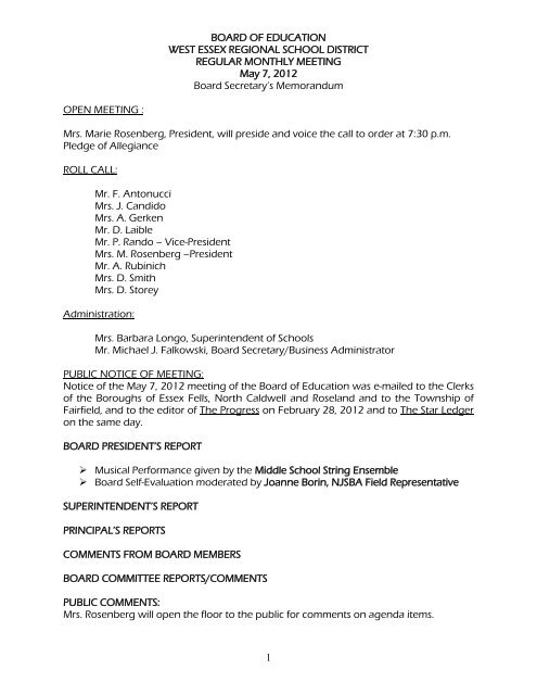 board of education - West Essex Regional School District / Overview