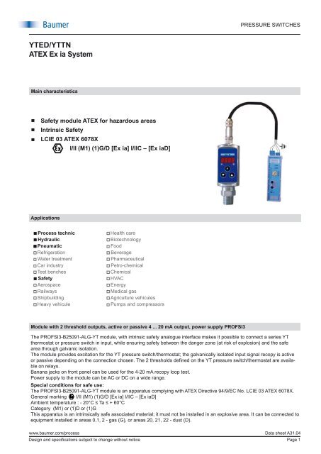 YTED/YTTN ATEX Ex ia System - Baumer