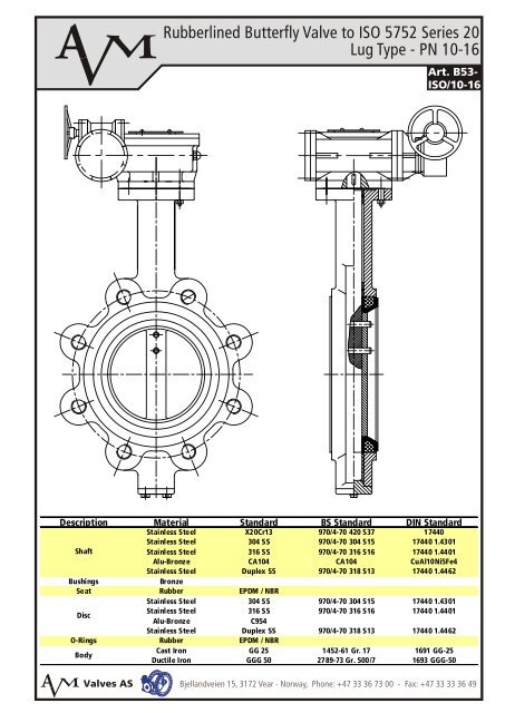 Art B53, Lug Type Butterfly Valve ISO 5752 Series 20, DN ... - Avm.no