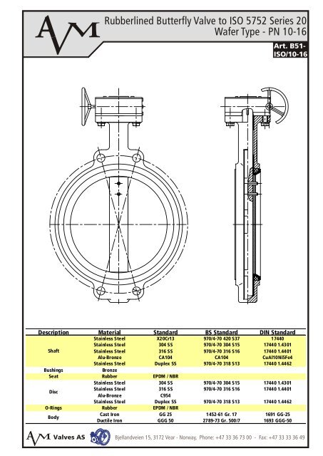 Art B51, Wafer Type Butterfly Valve ISO 5752 Series 20 ... - Avm.no