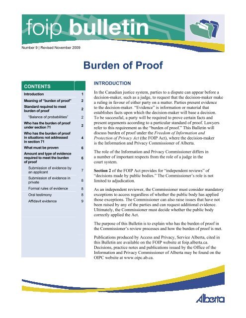 FOIP Bulletin No. 9: Burden of Proof - Service Alberta
