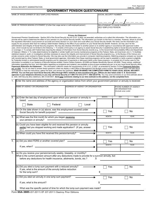 Government Pension Questionnaire - Social Security