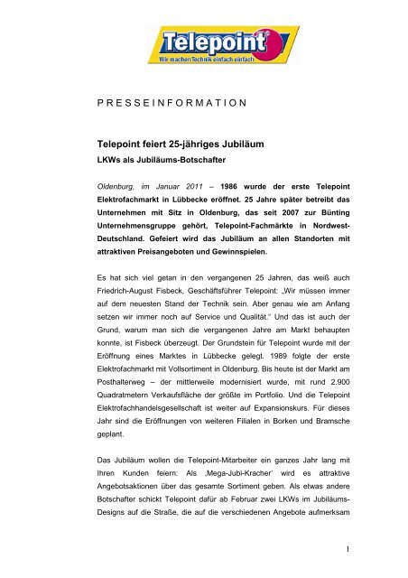 Telepoint feiert Jubiläum - Bünting-Unternehmensgruppe