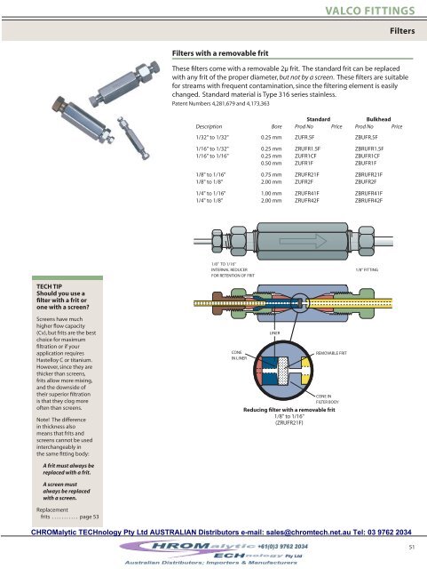 valco fittings Filters Fi