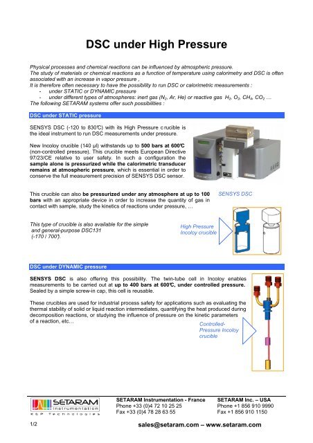 DSC under High Pressure - Setaram