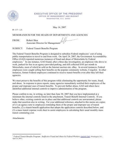 Memorandum for the Heads of Departments and ... - The White House
