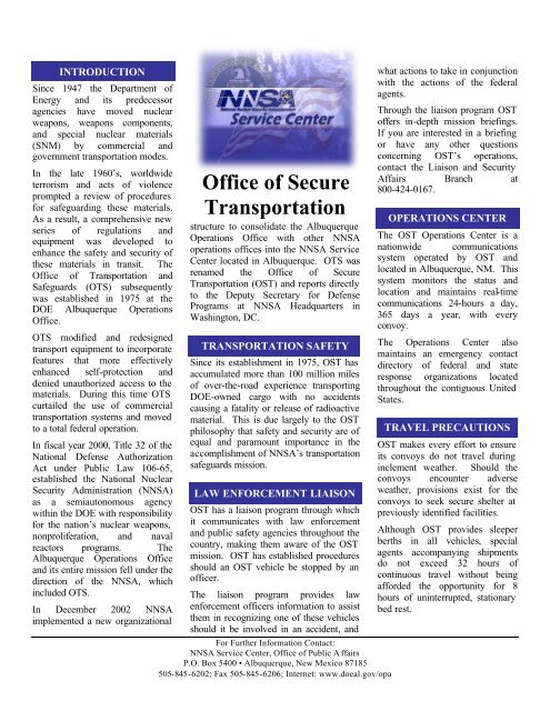 Office of Secure Transportation - National Nuclear Security ...