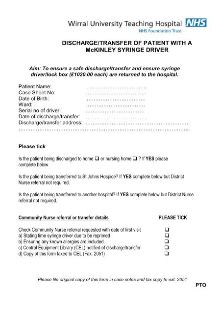 Syringe Driver Discharge Transfer Protocol