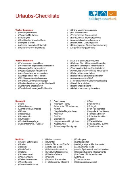 Reise-Checkliste - HolidayHouseCheck