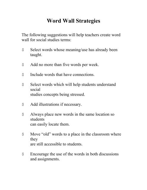 Word Wall Strategies